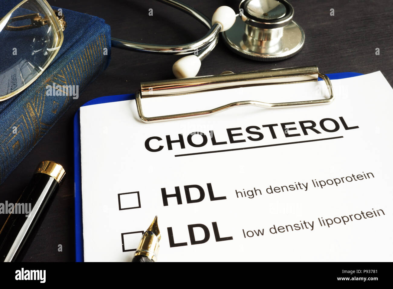 Cholesterol, hdl and ldl. Medical form on a desk Stock Photo - Alamy