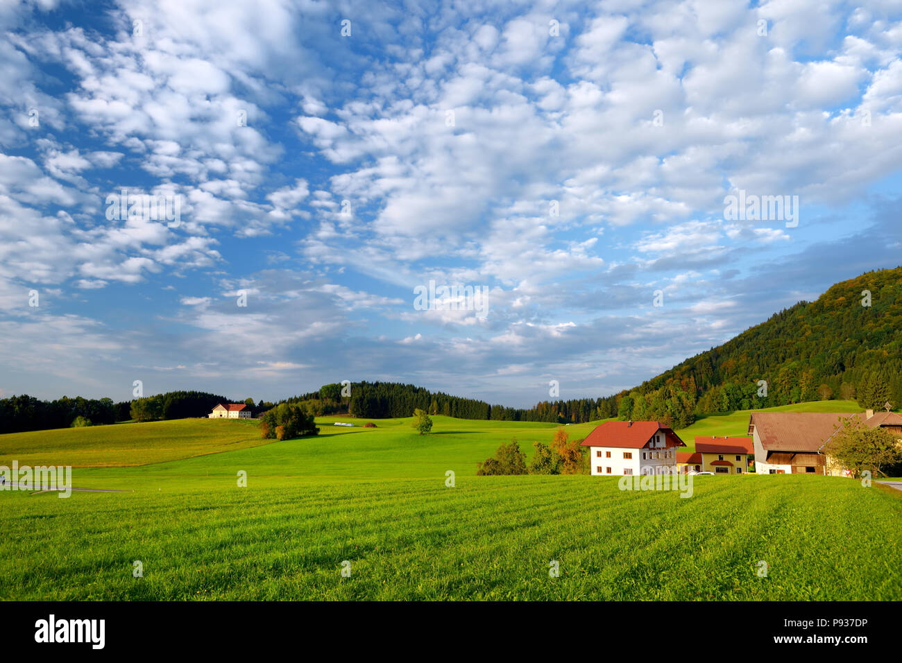 Breathtaking lansdcape of Austrian countryside on sunset. Dramatic sky ...