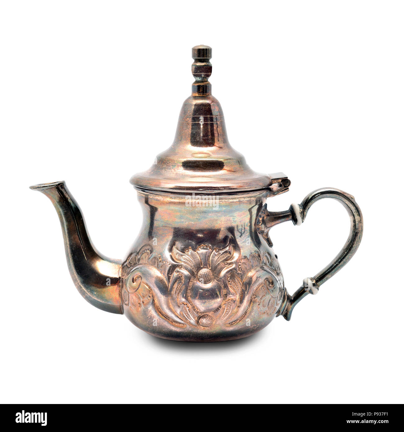 oriental silver teapot isolated on white background Stock Photo - Alamy