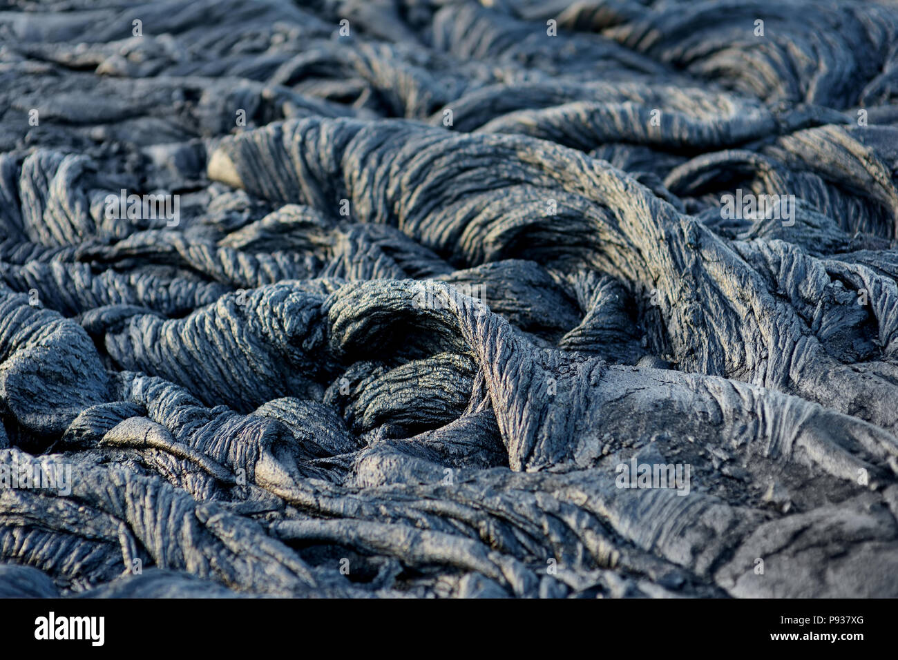 Smooth, undulating surface of frozen pahoehoe lava. Frozen lava ...