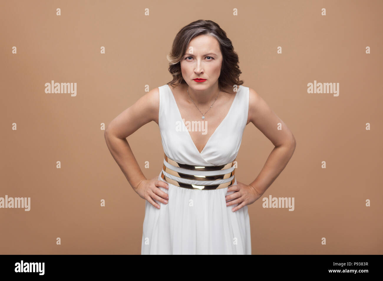 Closeup portrait of angry woman looking at camera. Emotional expressing ...