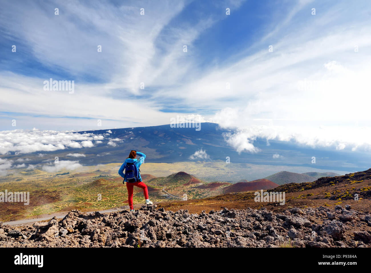 Tourist admiring breathtaking view of Mauna Loa volcano on the Big ...