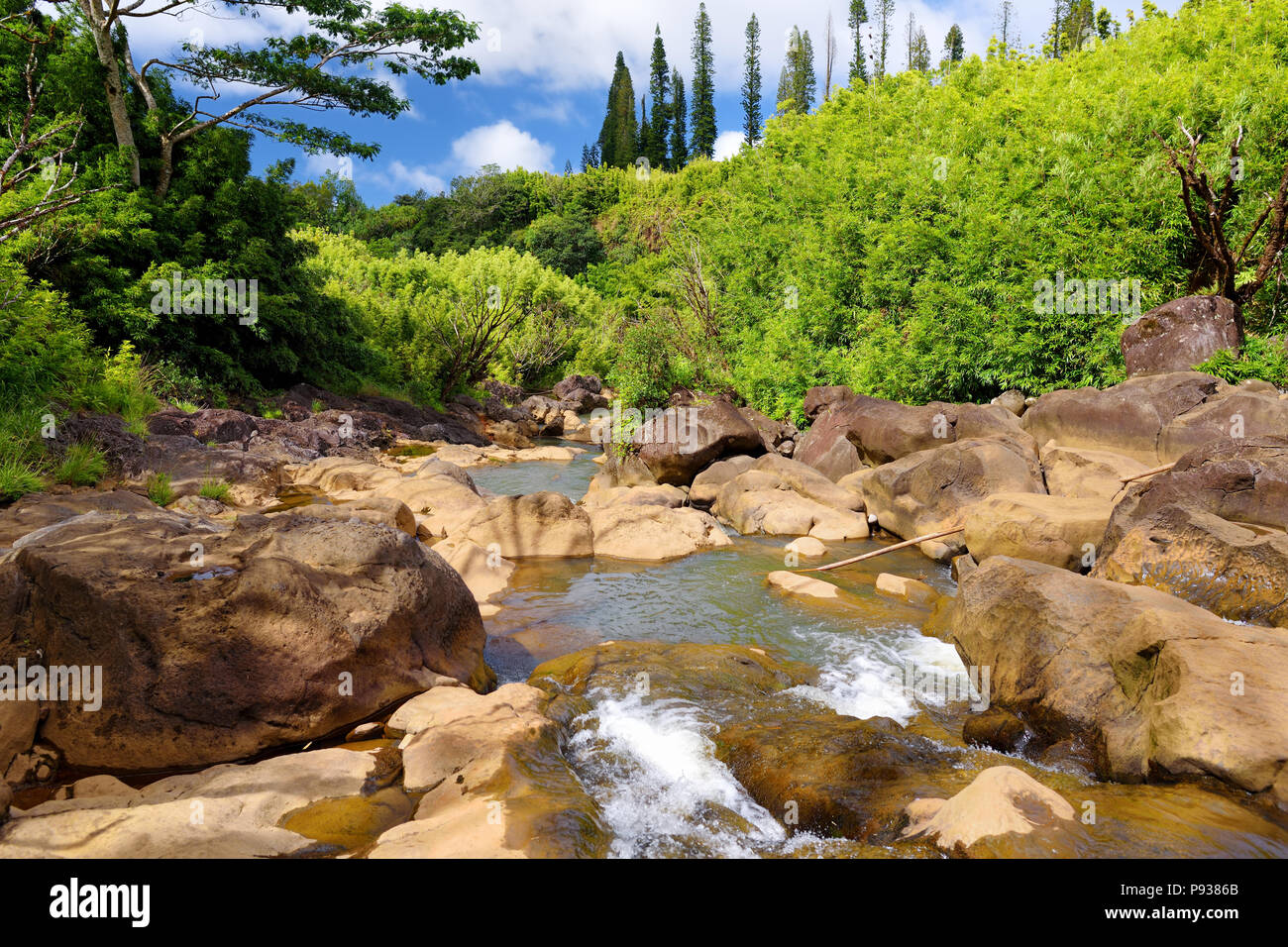 Beautiful view of a stream flowing between rocks, located along famous ...