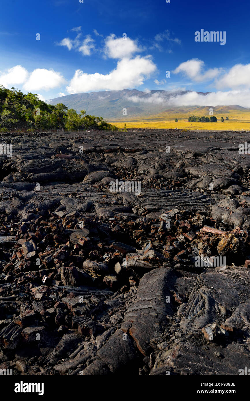 Rough surface of frozen lava after Mauna Loa volcano eruption on Big ...