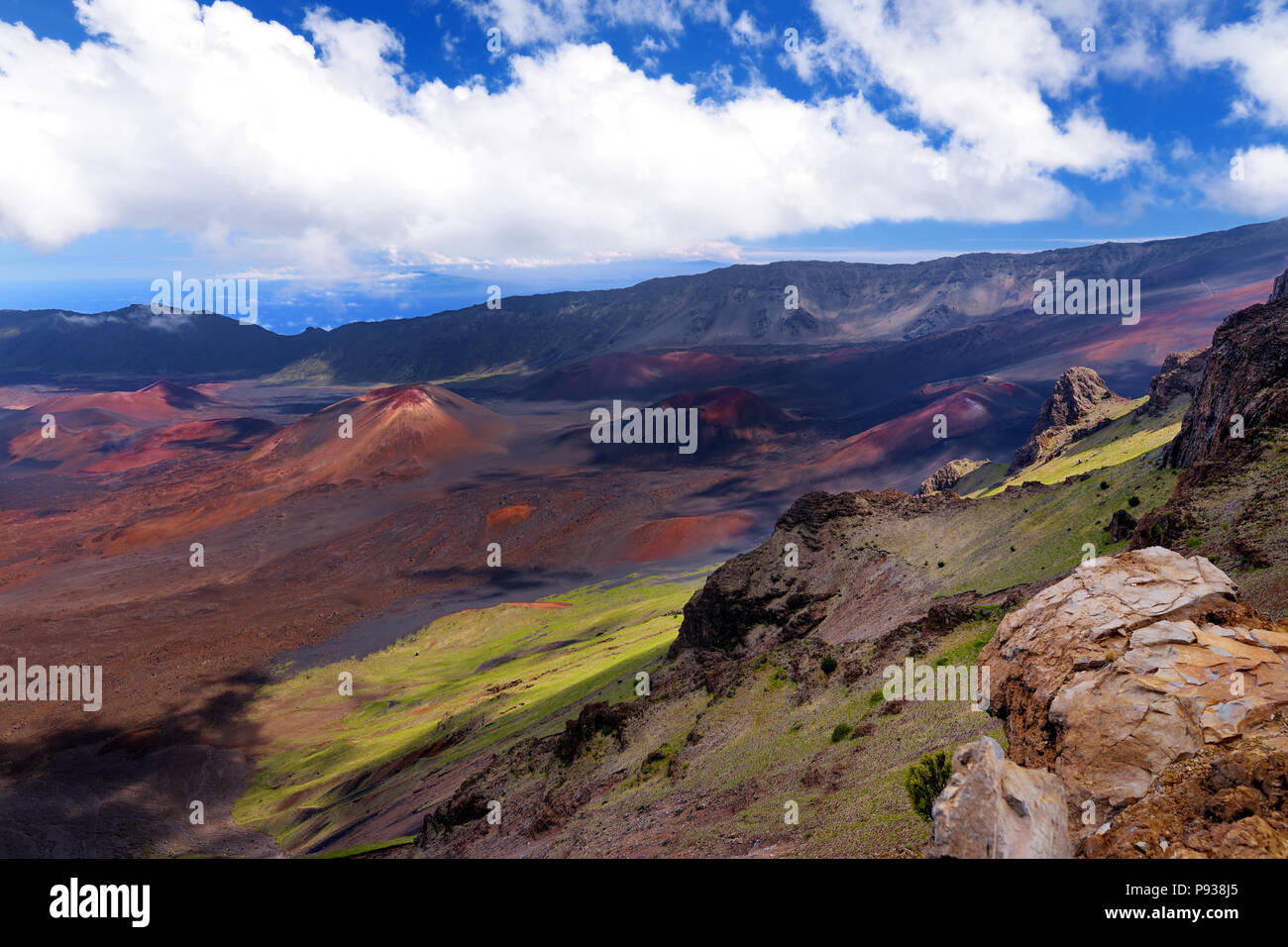 Stunning landscape of Haleakala volcano crater taken at Kalahaku ...
