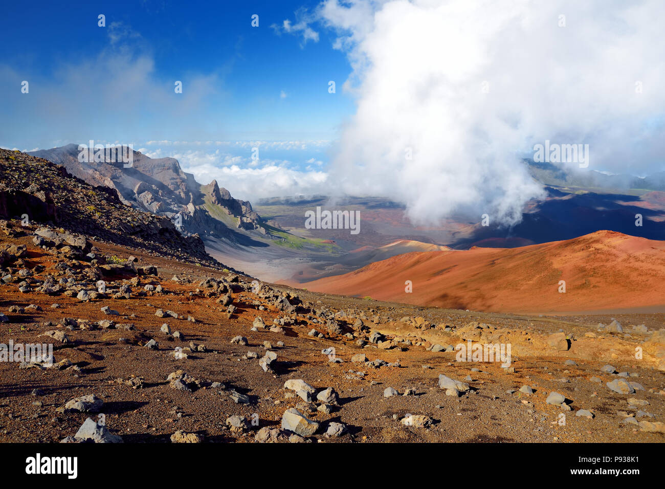 Stunning landscape of Haleakala volcano crater taken from the Sliding ...