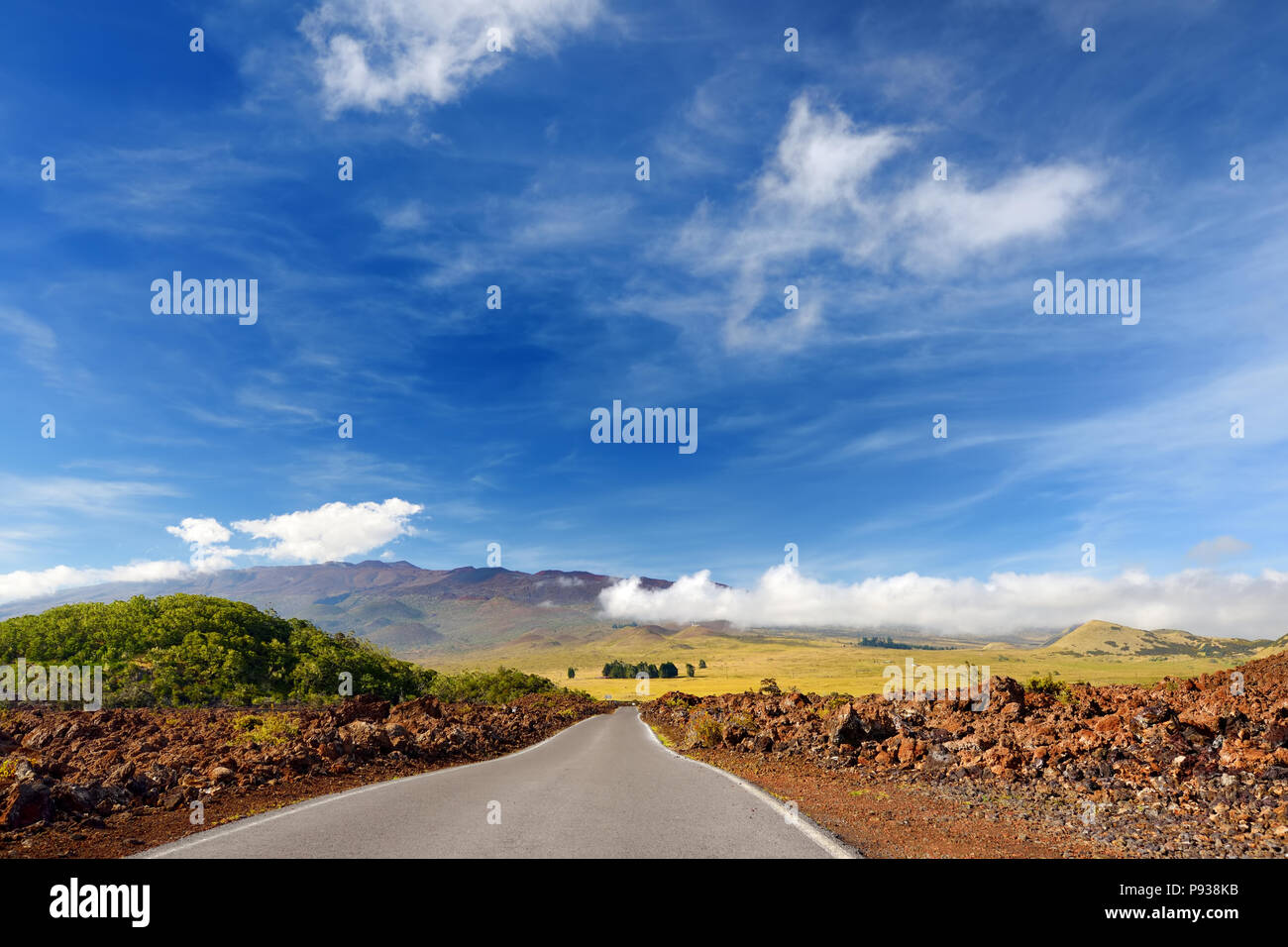 Rough surface of frozen lava after Mauna Loa volcano eruption on Big ...