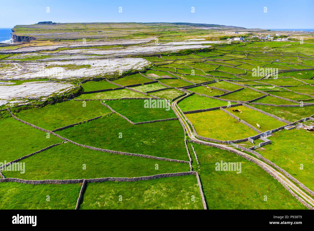 Aerial view of Inishmore or Inis Mor, the largest of the Aran Islands ...