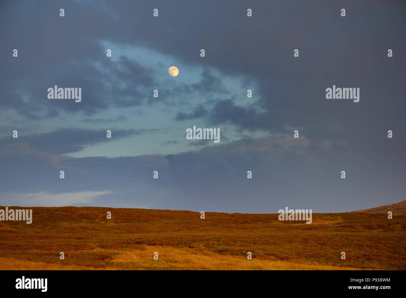 Full moon over Connemara bogs in Ireland. Scenic Irish countryside ...