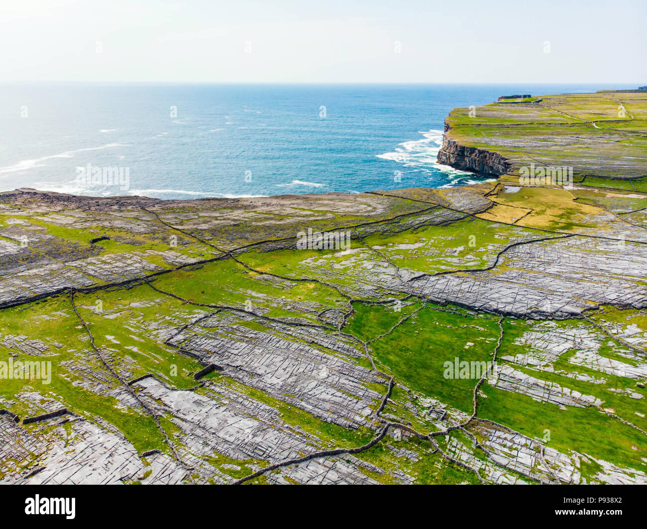 Aerial view of Inishmore or Inis Mor, the largest of the Aran Islands ...