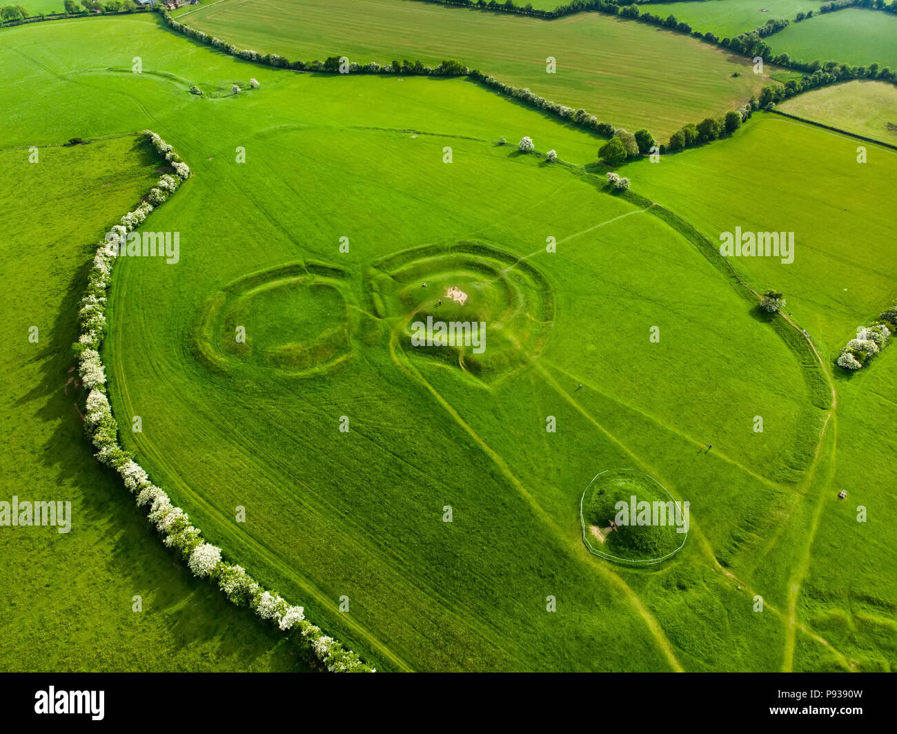 Aerial view of the Hill of Tara, an archaeological complex, containing ...