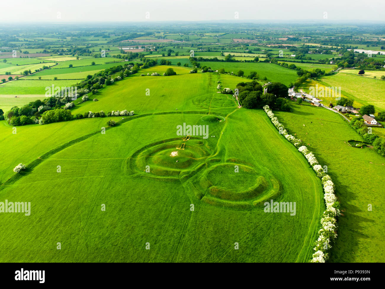 Aerial view of the Hill of Tara, an archaeological complex, containing ...