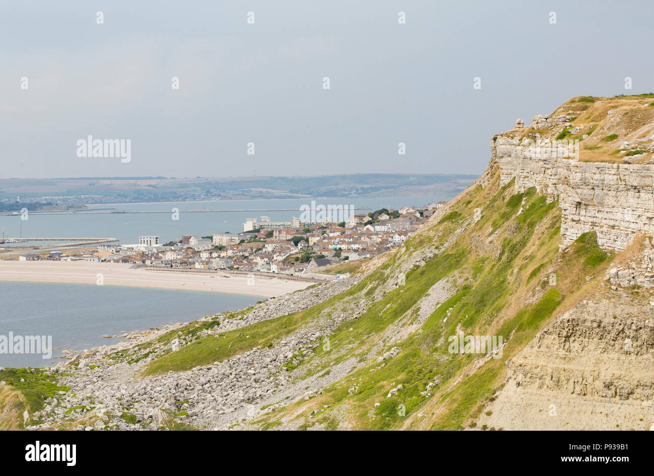 Looking back from the clifftops and coastal path of the Isle of ...