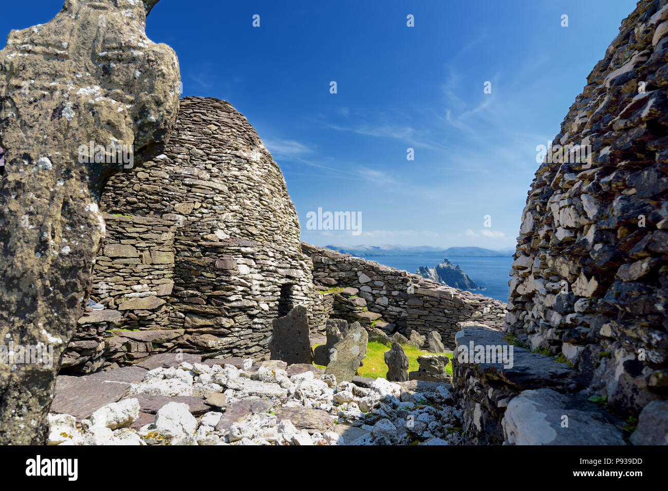 Skellig Michael or Great Skellig, home to the ruined remains of a ...