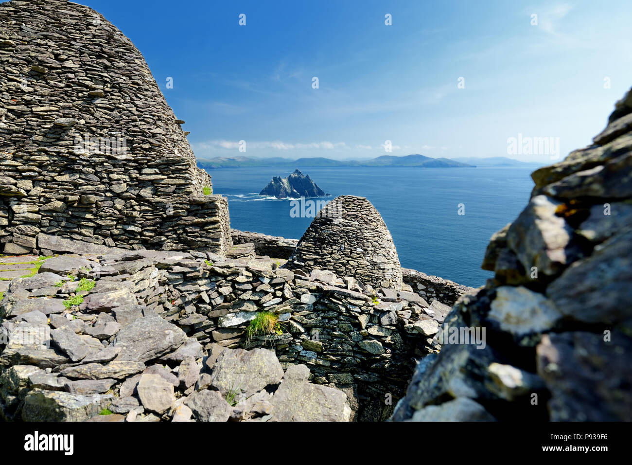 Skellig Michael or Great Skellig, home to the ruined remains of a ...