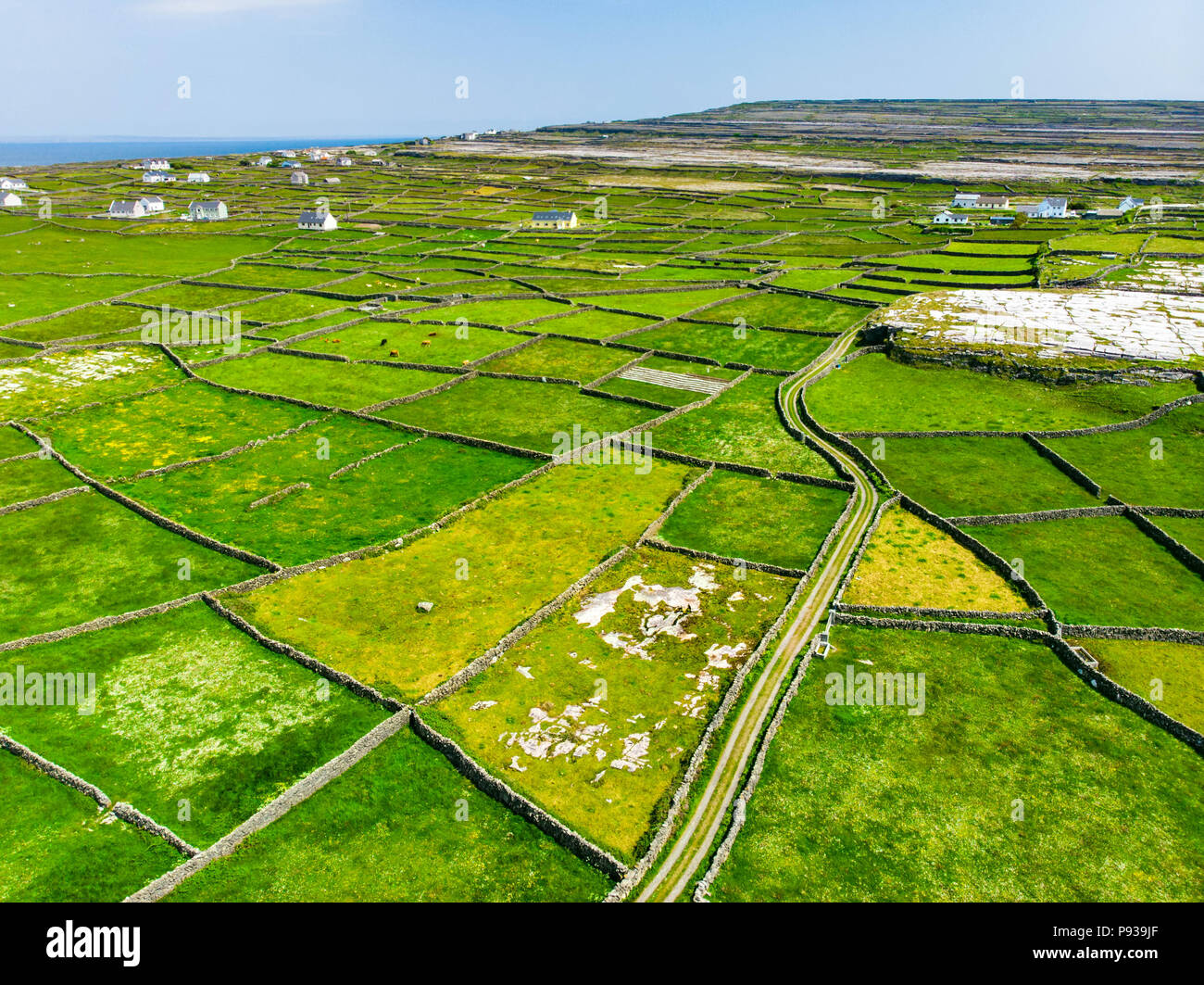 Aerial view of Inishmore or Inis Mor, the largest of the Aran Islands ...