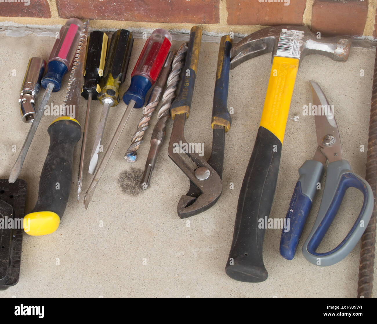 Various tools lined up for the installation of a new porch in New Bern ...