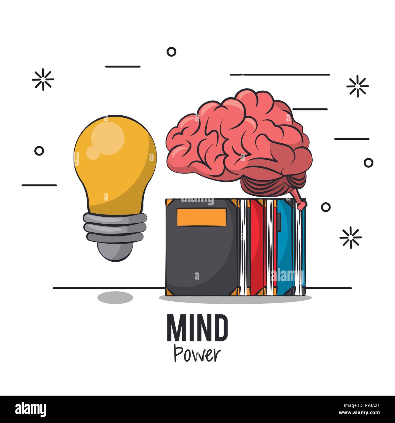 Mind power and brain with books and bulb vector illustration graphic ...