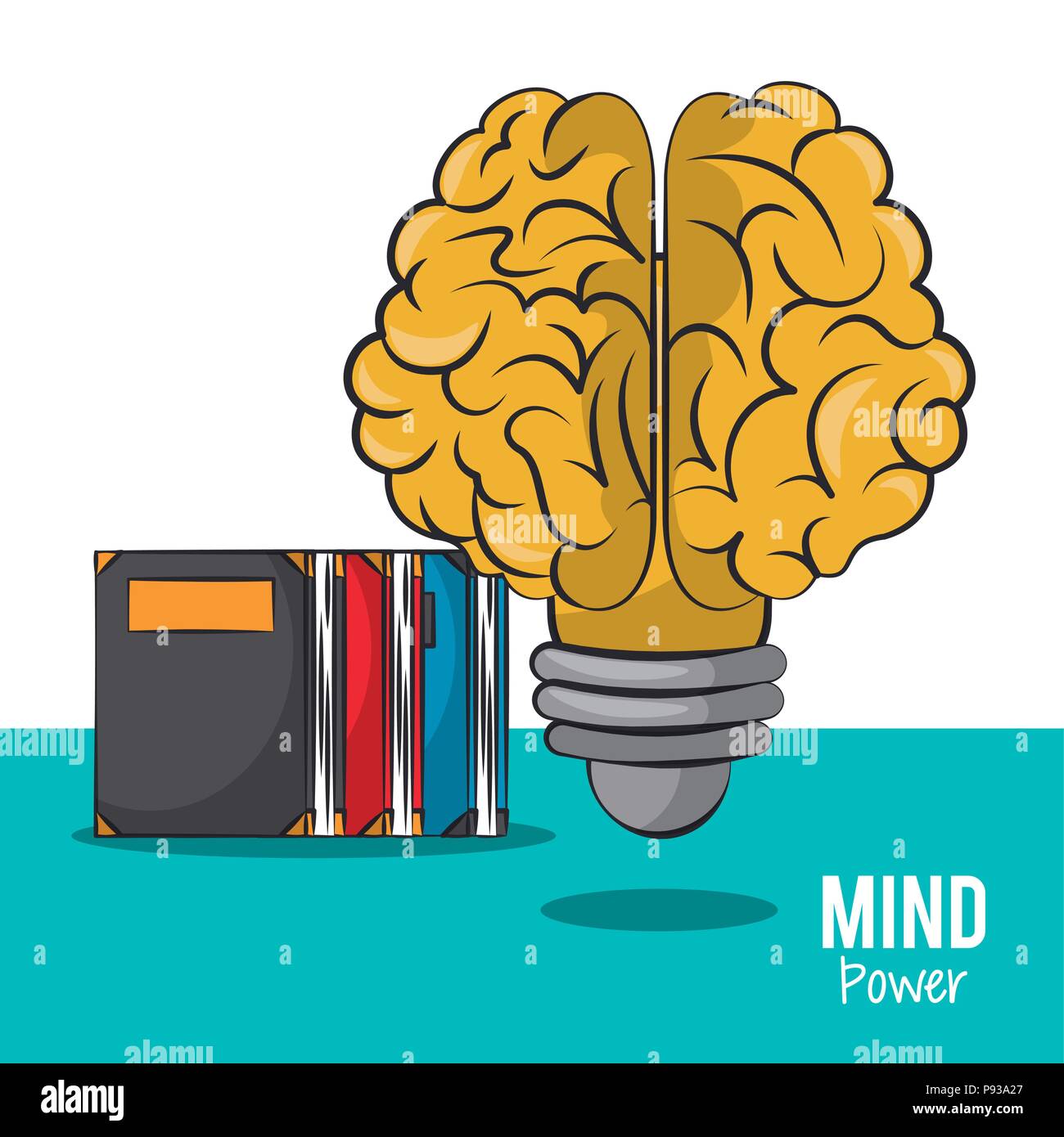 Mind power and brain light bulb with books vector illustration graphic ...