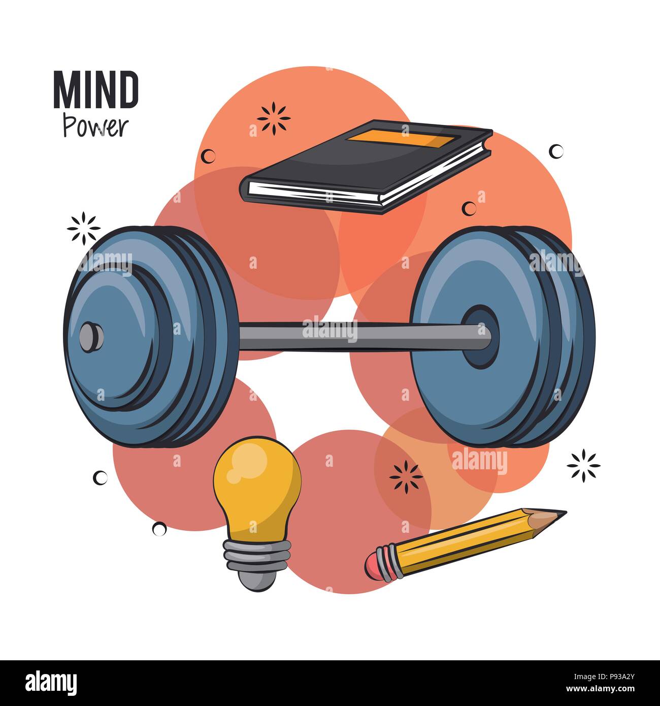 Mind power with weights and book with bulb vector illustration graphic ...
