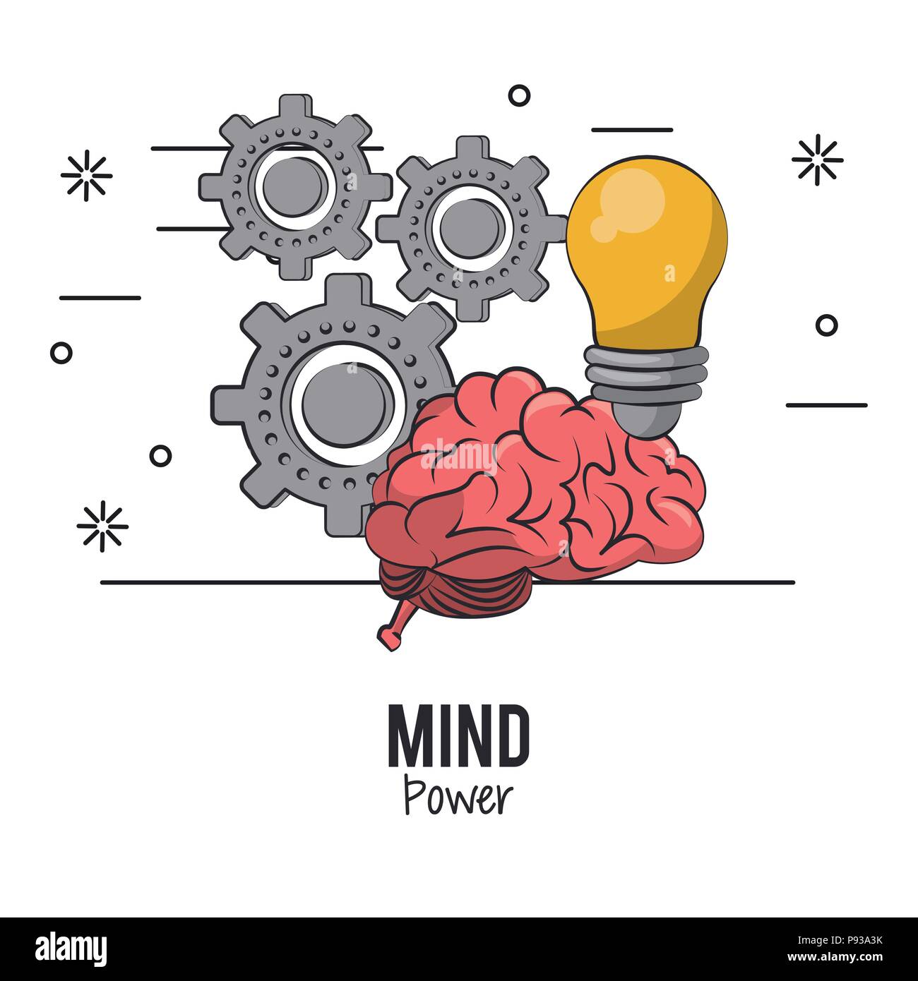 Mind power and brain with gears and bulb vector illustration graphic ...