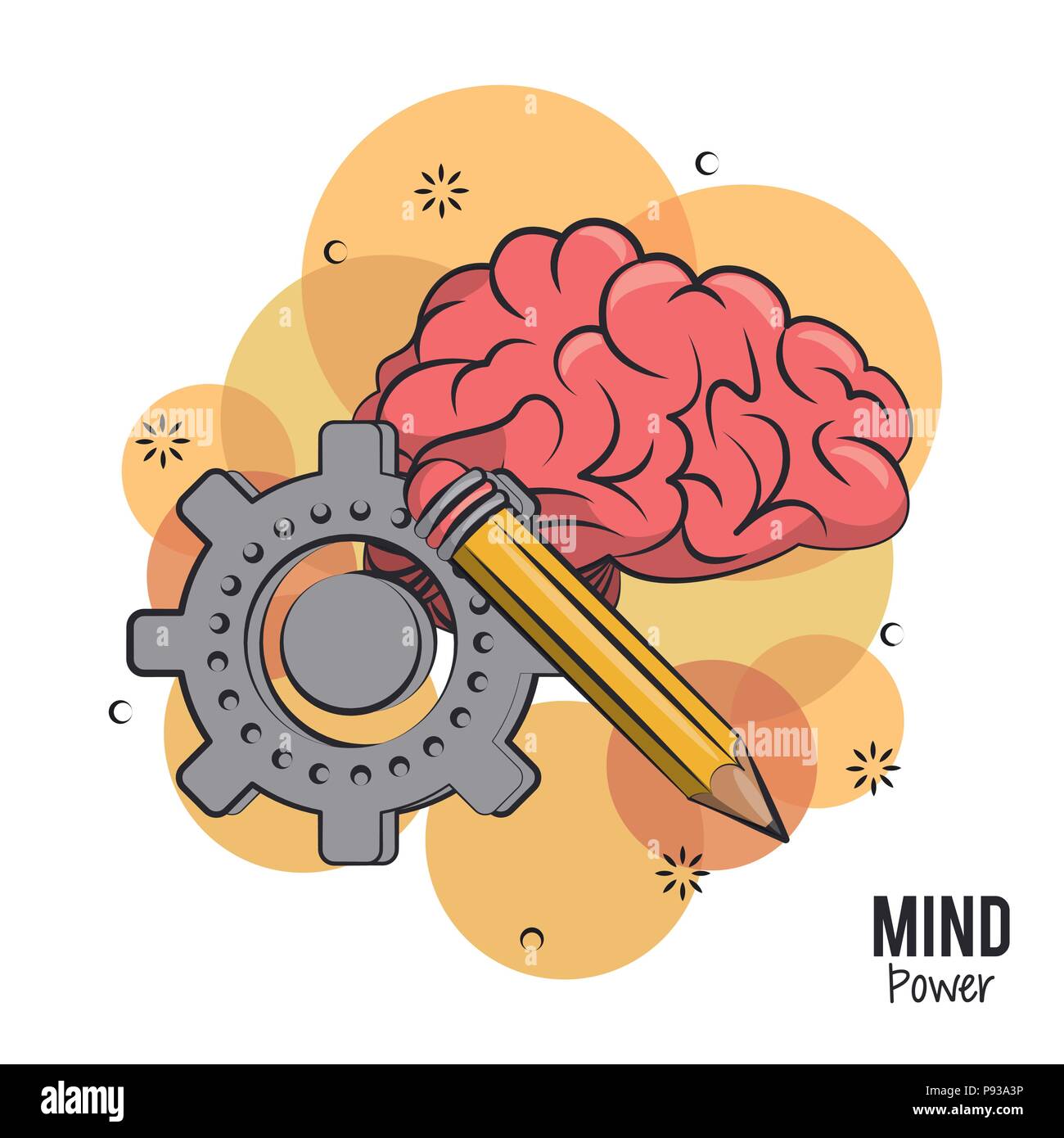 Mind power and brain with gear and pencil vector illustration graphic ...