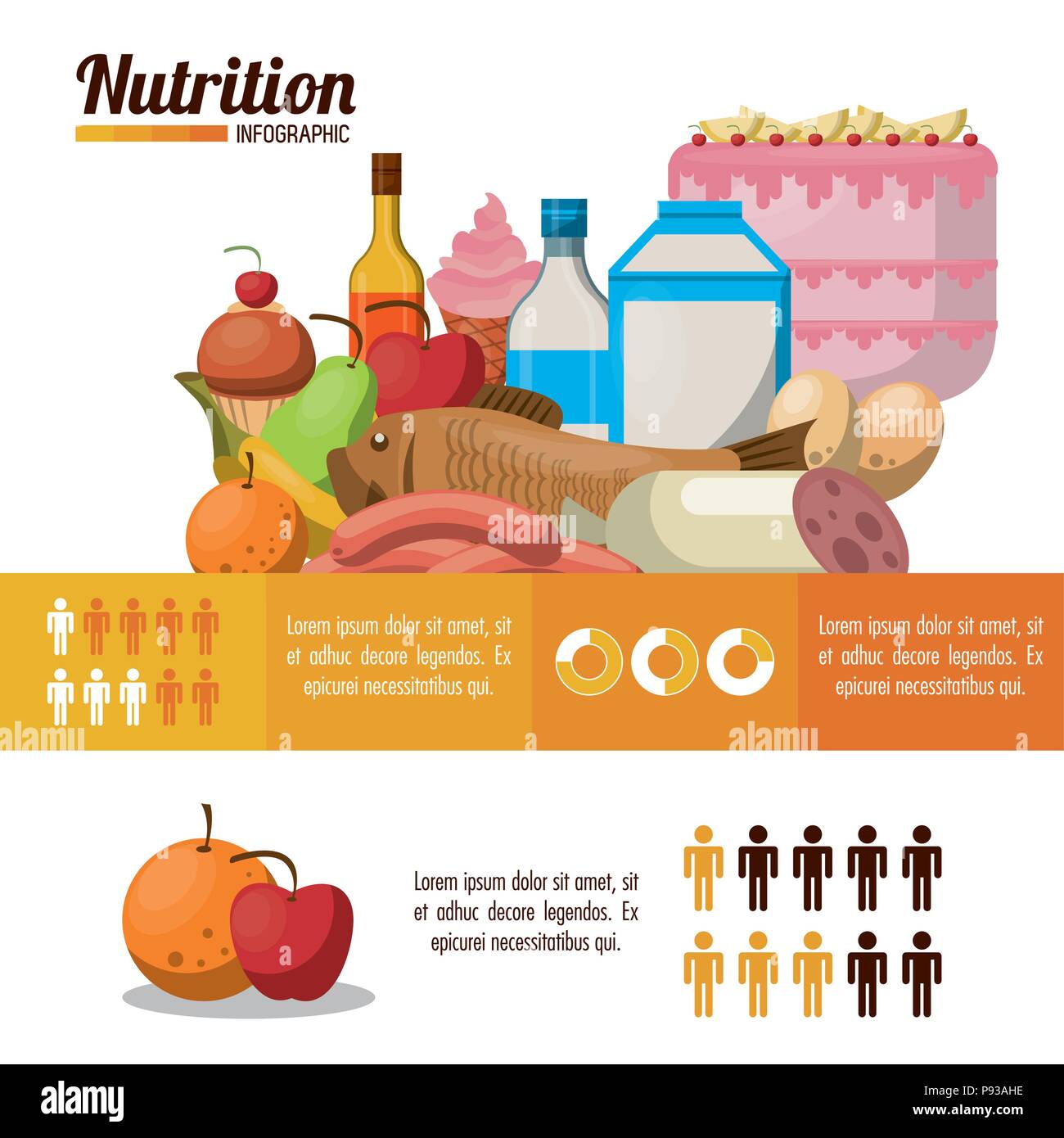 Nutrition and food infographic with statistics and elements vector ...