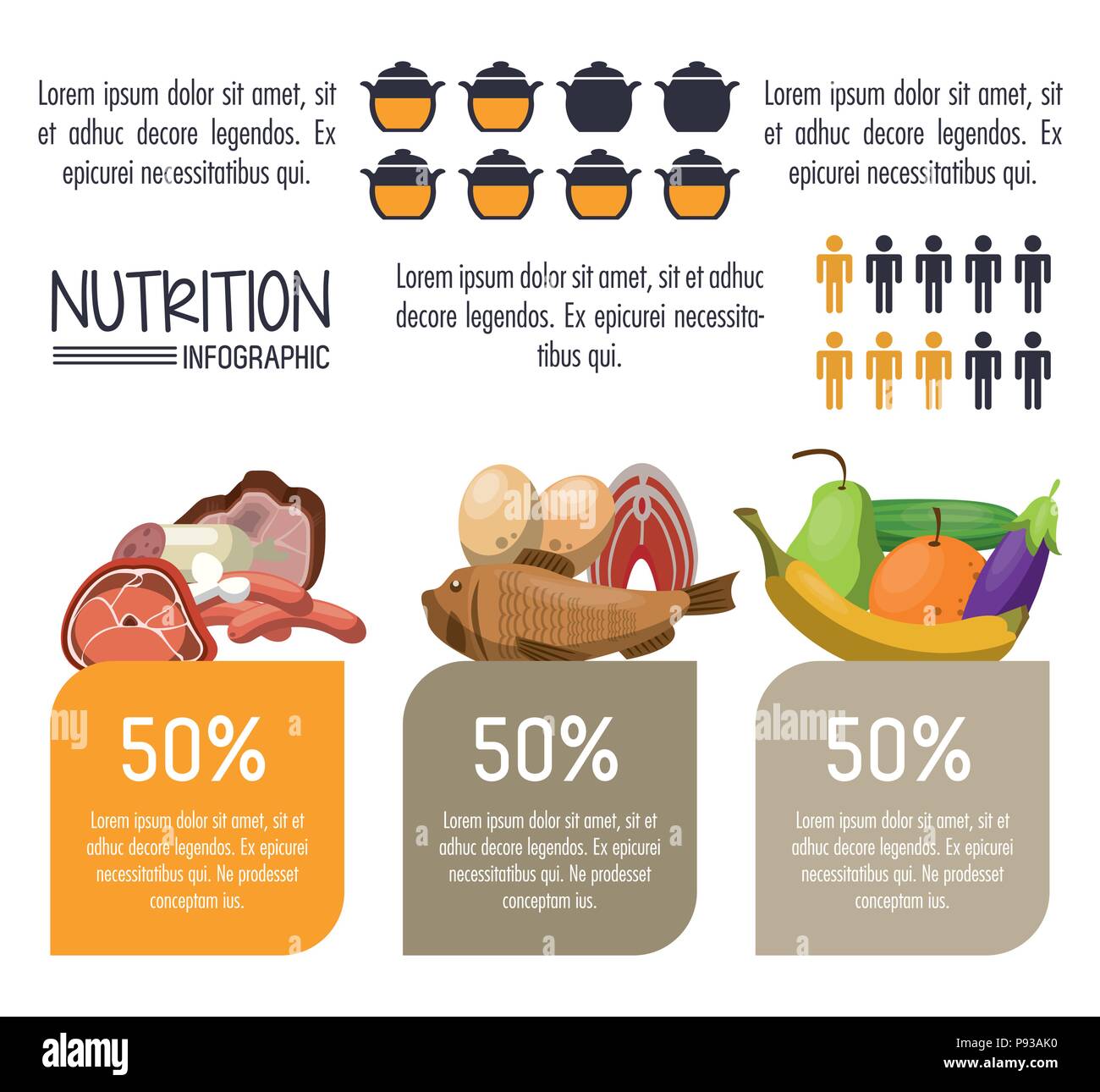 Nutrition and food infographic with statistics and elements vector ...