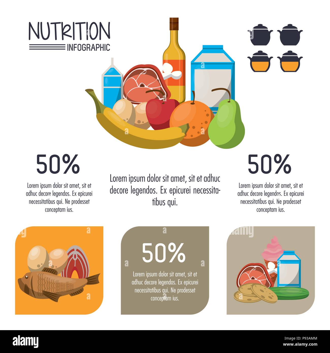 Nutrition and food infographic with statistics and elements vector ...