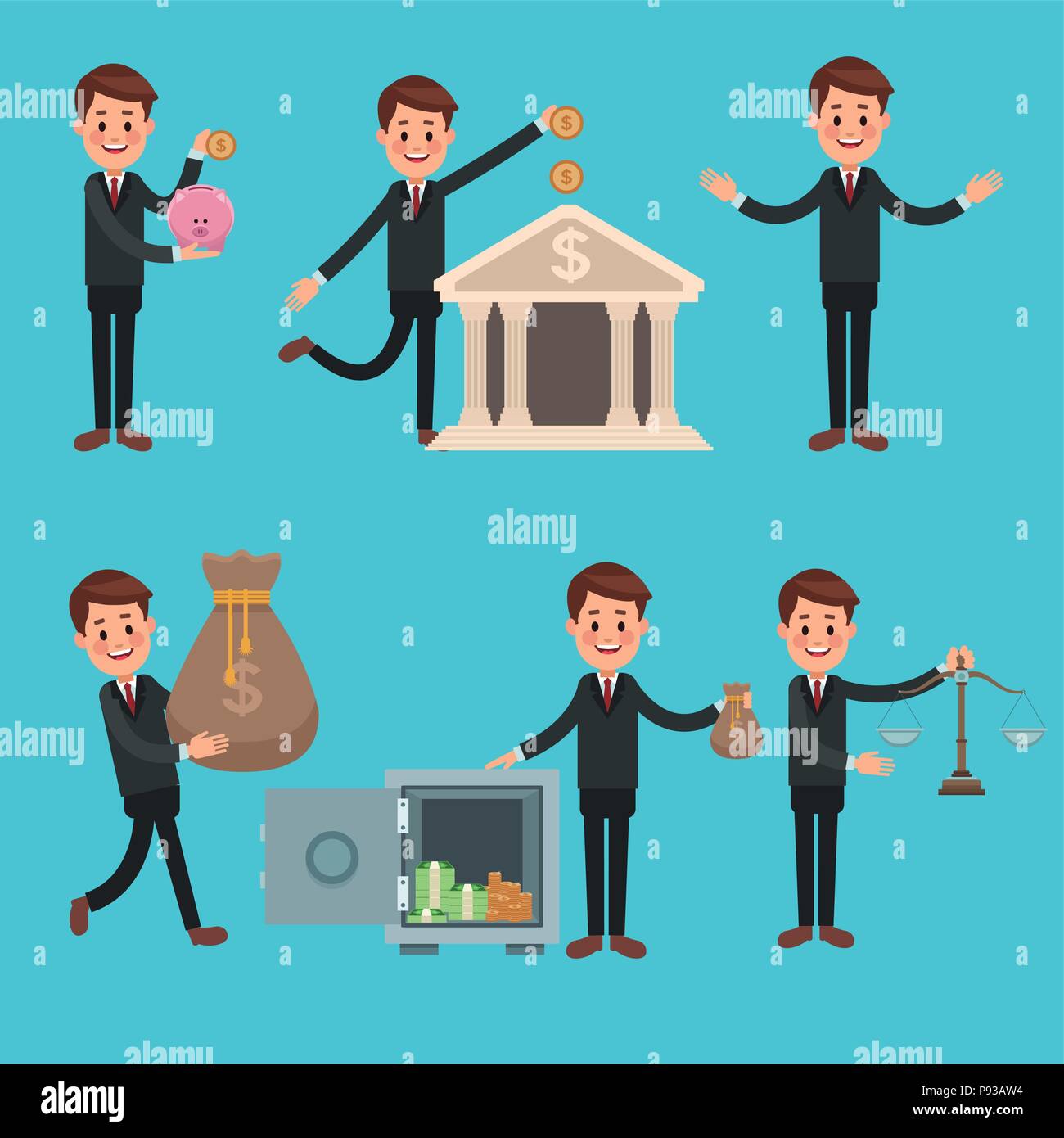 Set of businessmens with money cartoons vector illustration graphic ...