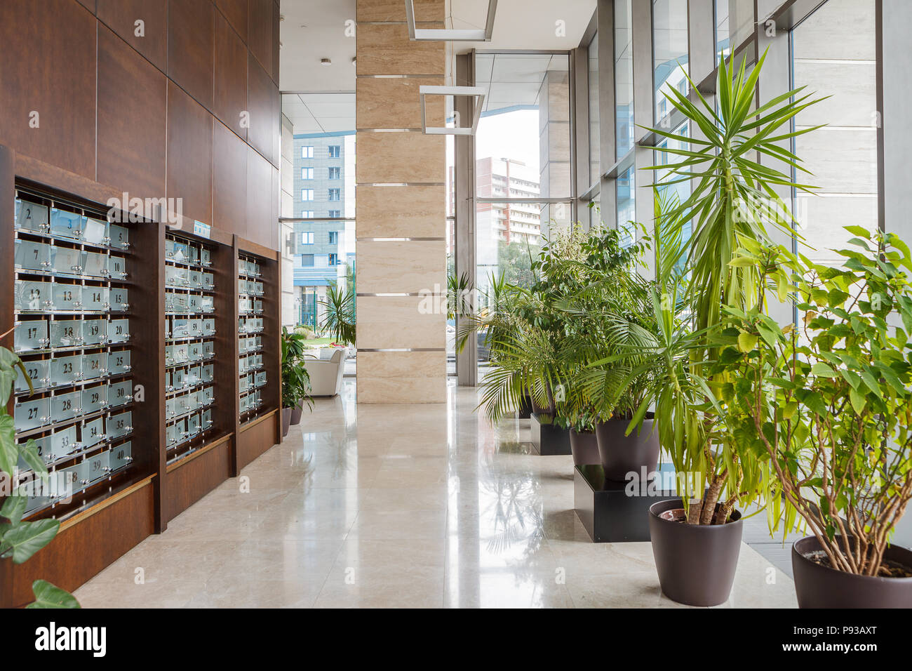 Apartment building lobby area Stock Photo - Alamy