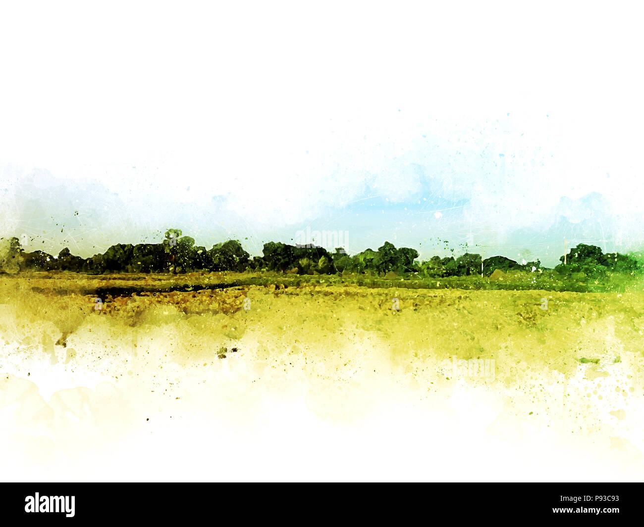 Abstract beautiful tree and Field on colorful watercolor painting ...