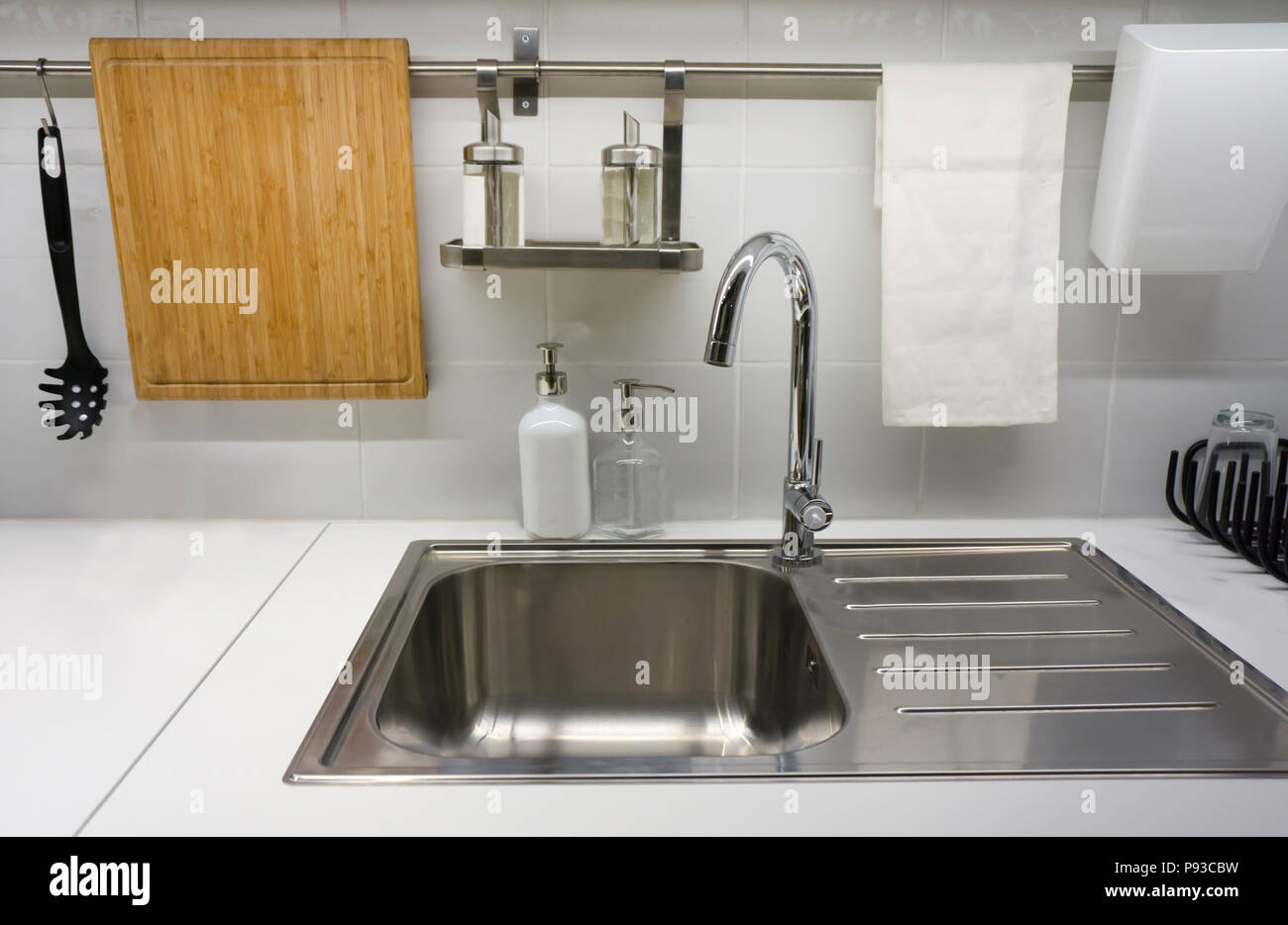 Modern kitchen at home with kitchenware Stock Photo - Alamy