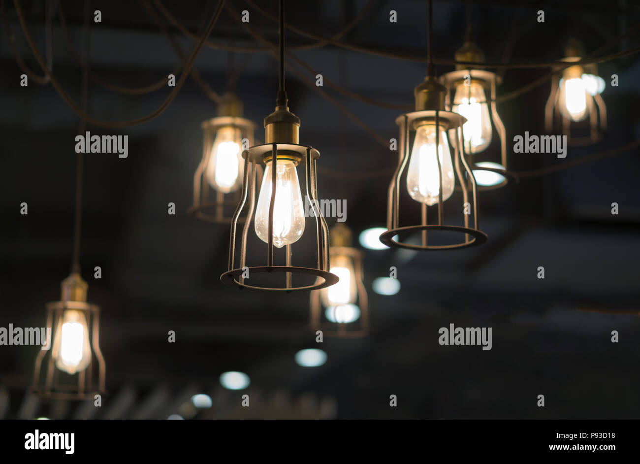 Lighting from many light bulb interior decoration Stock Photo - Alamy
