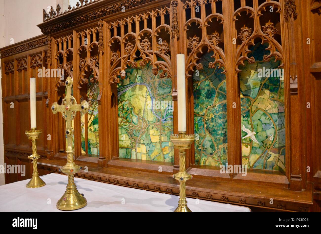 Wooden altar screen with decoration at Holy Trinity Church, Cookham ...