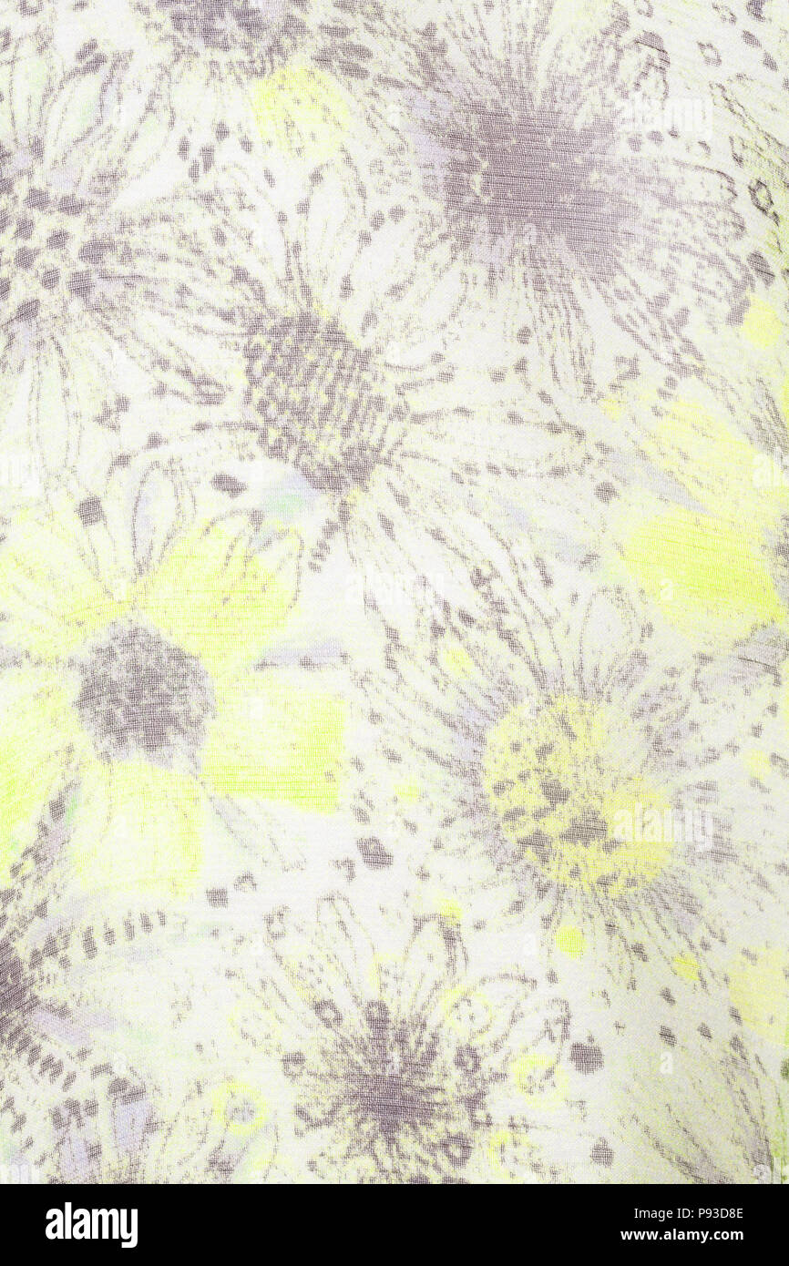 Silk chiffon texture with yellow floral pattern print Stock Photo - Alamy