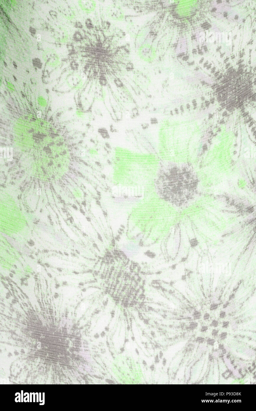 Silk chiffon texture with green floral pattern print Stock Photo - Alamy