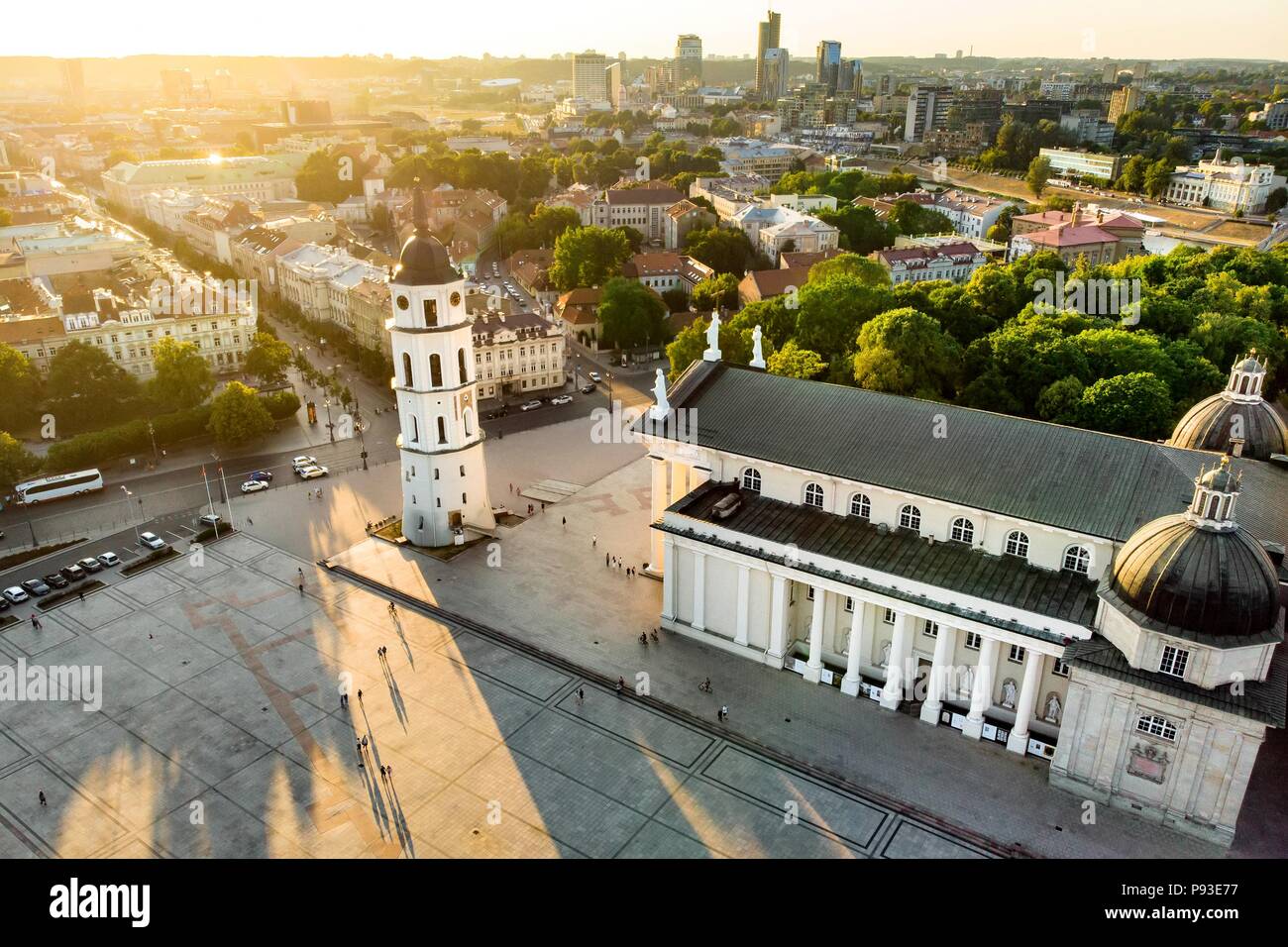 Aerial view of The Cathedral Square, main square of Vilnius Old Town, a ...