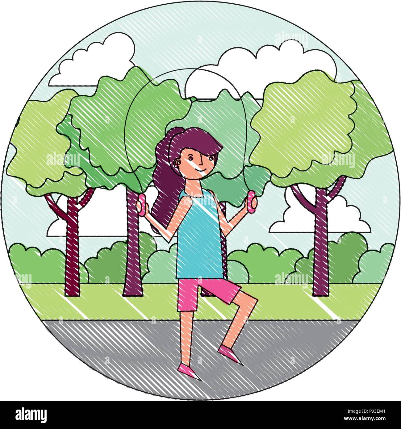 woman cartoon practicing exercise in the park vector illustration ...