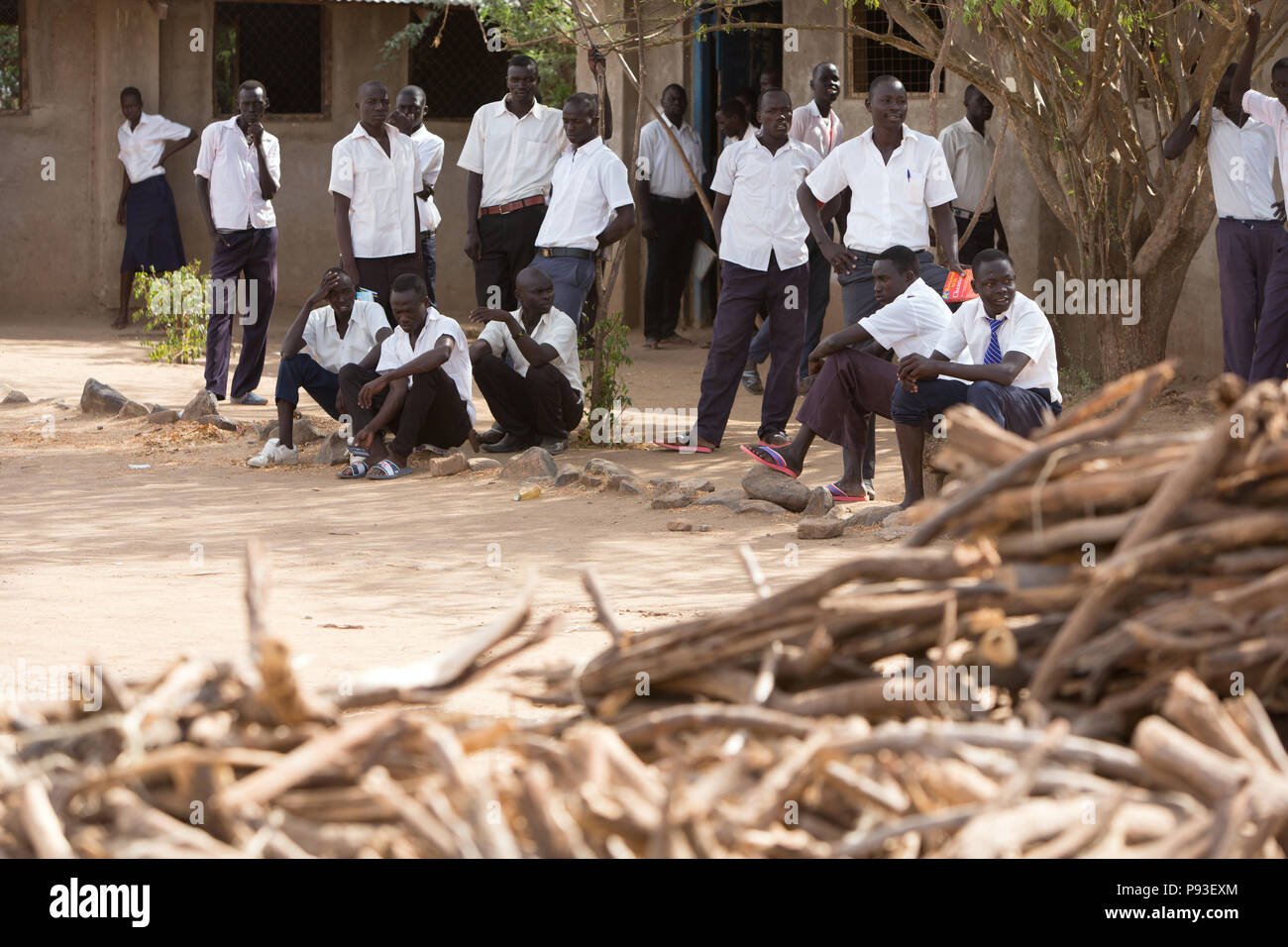 Kakuma, Kenya - Students stand in front of a school building in the ...