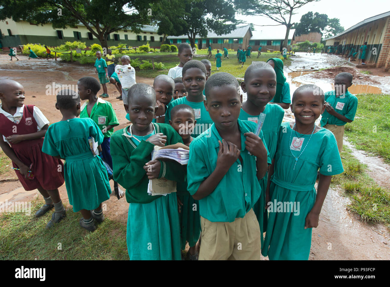 Bombo, Uganda - Primary school-uniformed students are standing in the ...