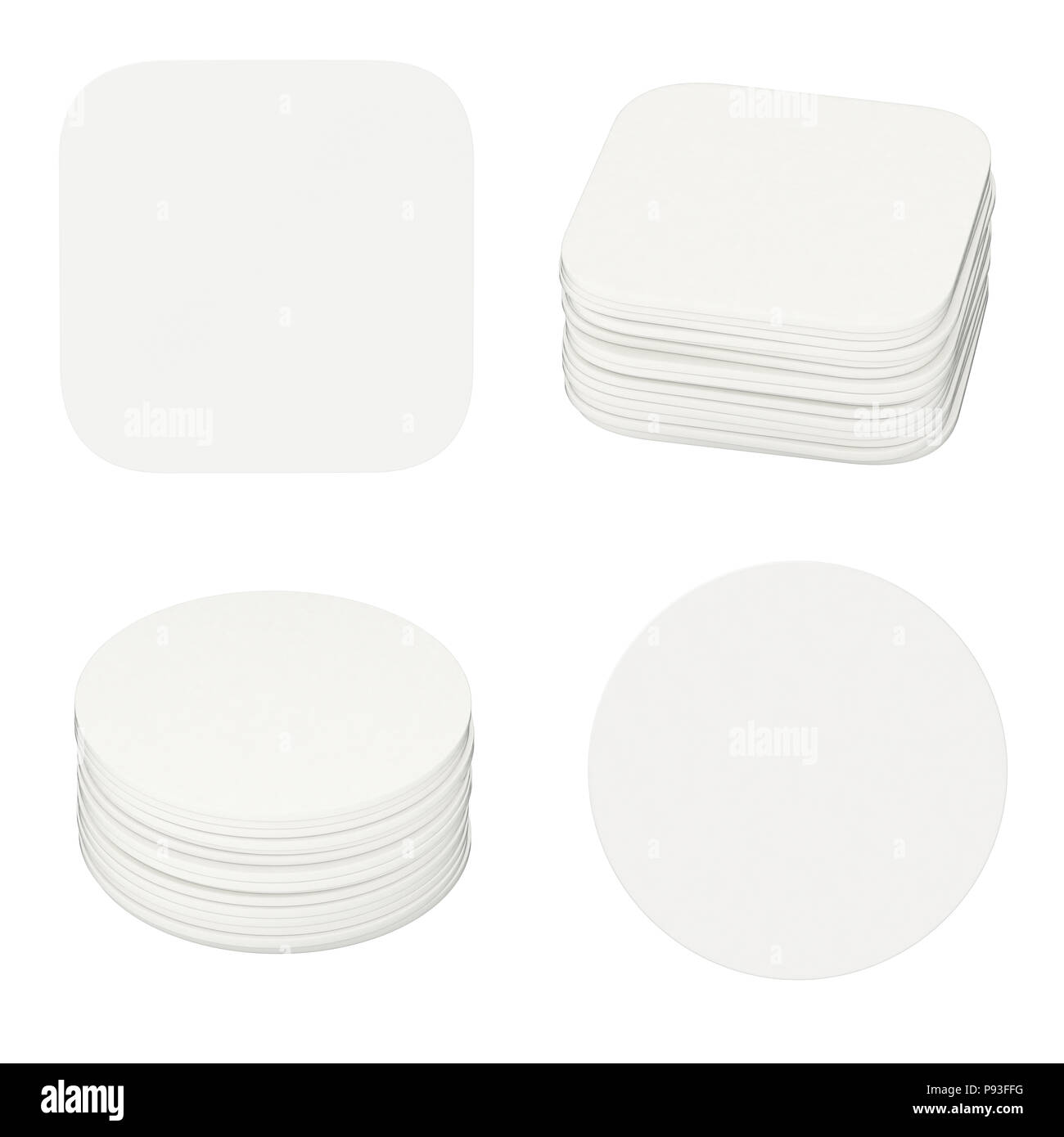 Set of white coasters. Isolated on white background. 3d render Stock ...