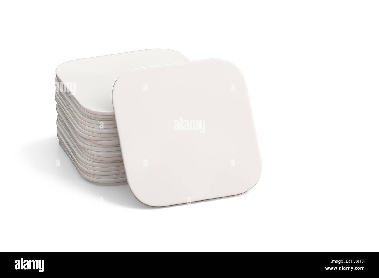 White coasters. Isolated on white background. Include clipping path. 3d ...