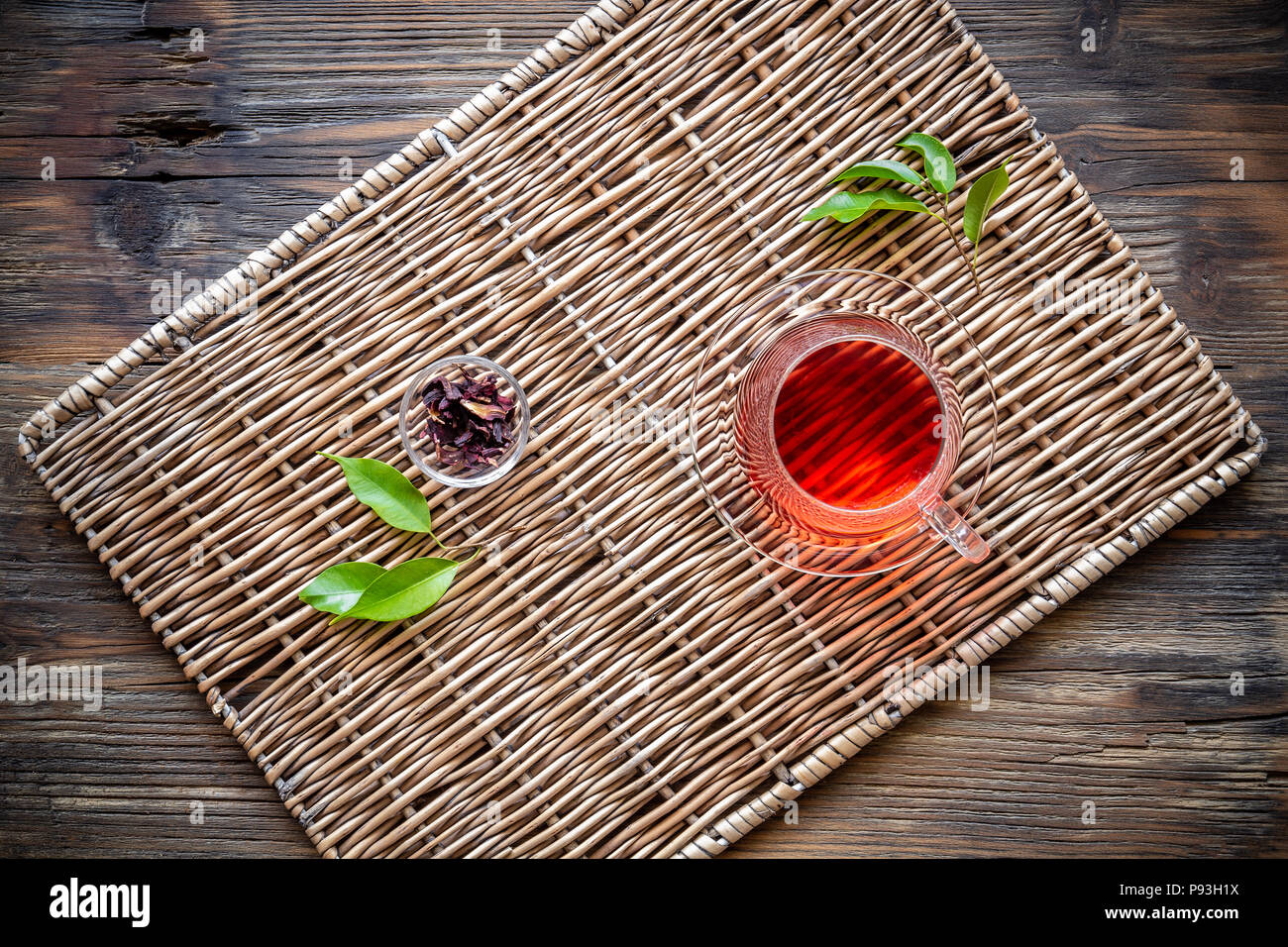 Tea concept, glass cup with tea, view from above Stock Photo - Alamy