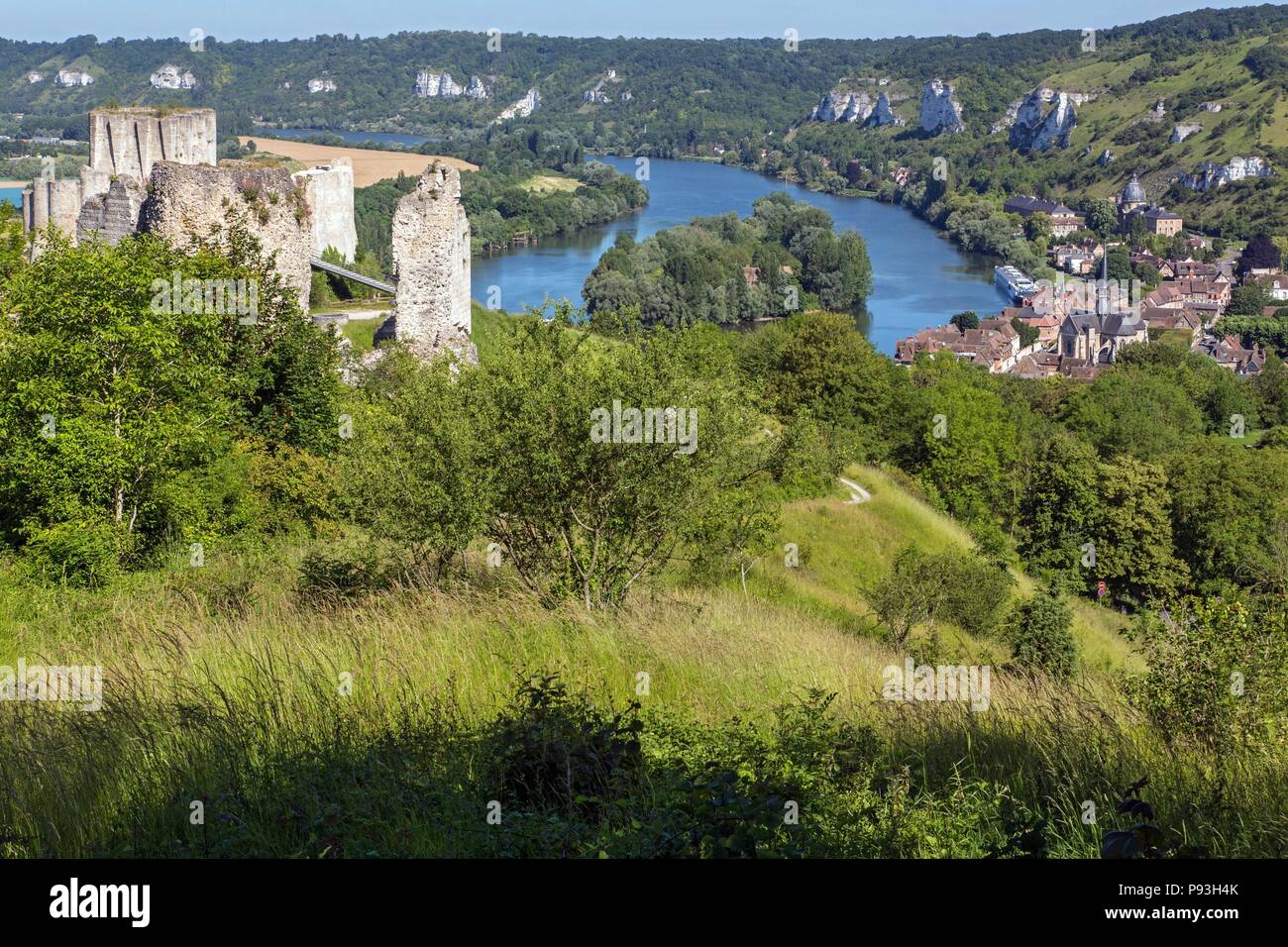 MEDIEVAL CASTLE OF CHATEAU GAILLARD, ILLUSTRATION OF THE EURE, UPPER ...