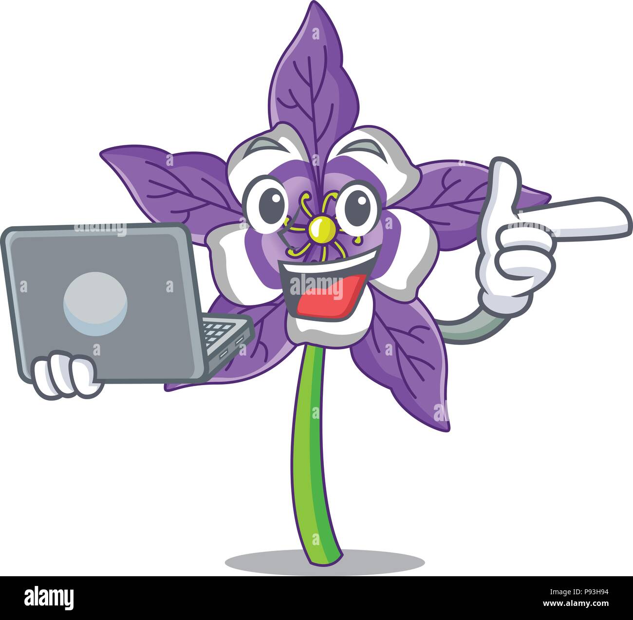 With laptop columbine flower character cartoon Stock Vector Image & Art ...