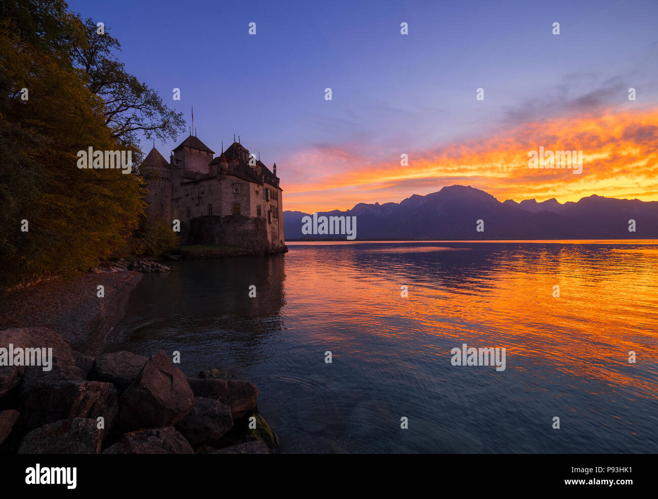 Evening Chillon castle Stock Photo - Alamy