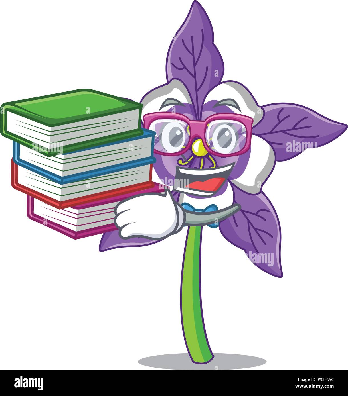 Student with book columbine flower mascot cartoon Stock Vector Image ...