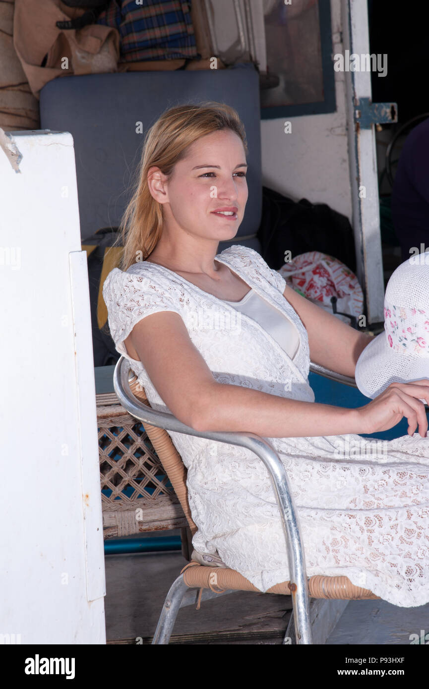 blonde lady on boat Stock Photo - Alamy