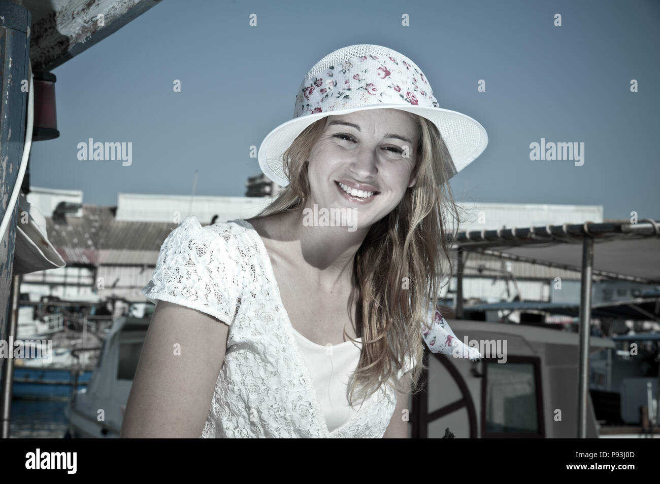 blonde lady on boat Stock Photo - Alamy